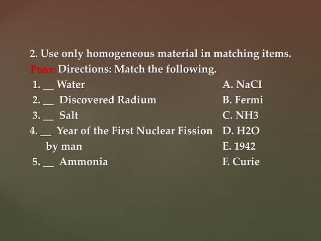 Matching test items | PPTX