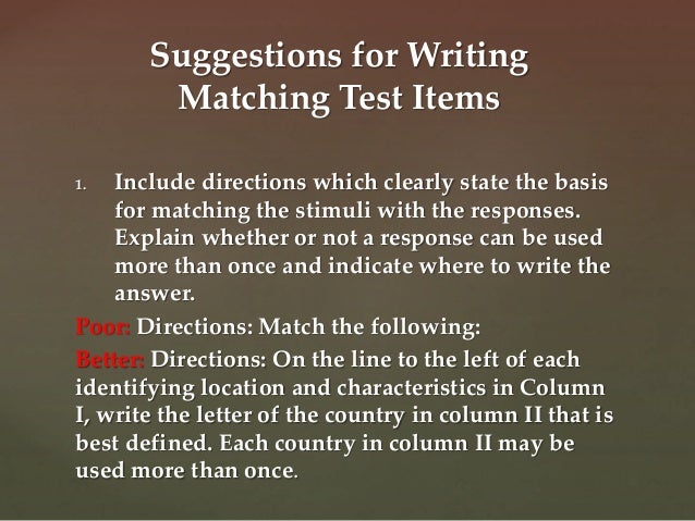 Matching test items