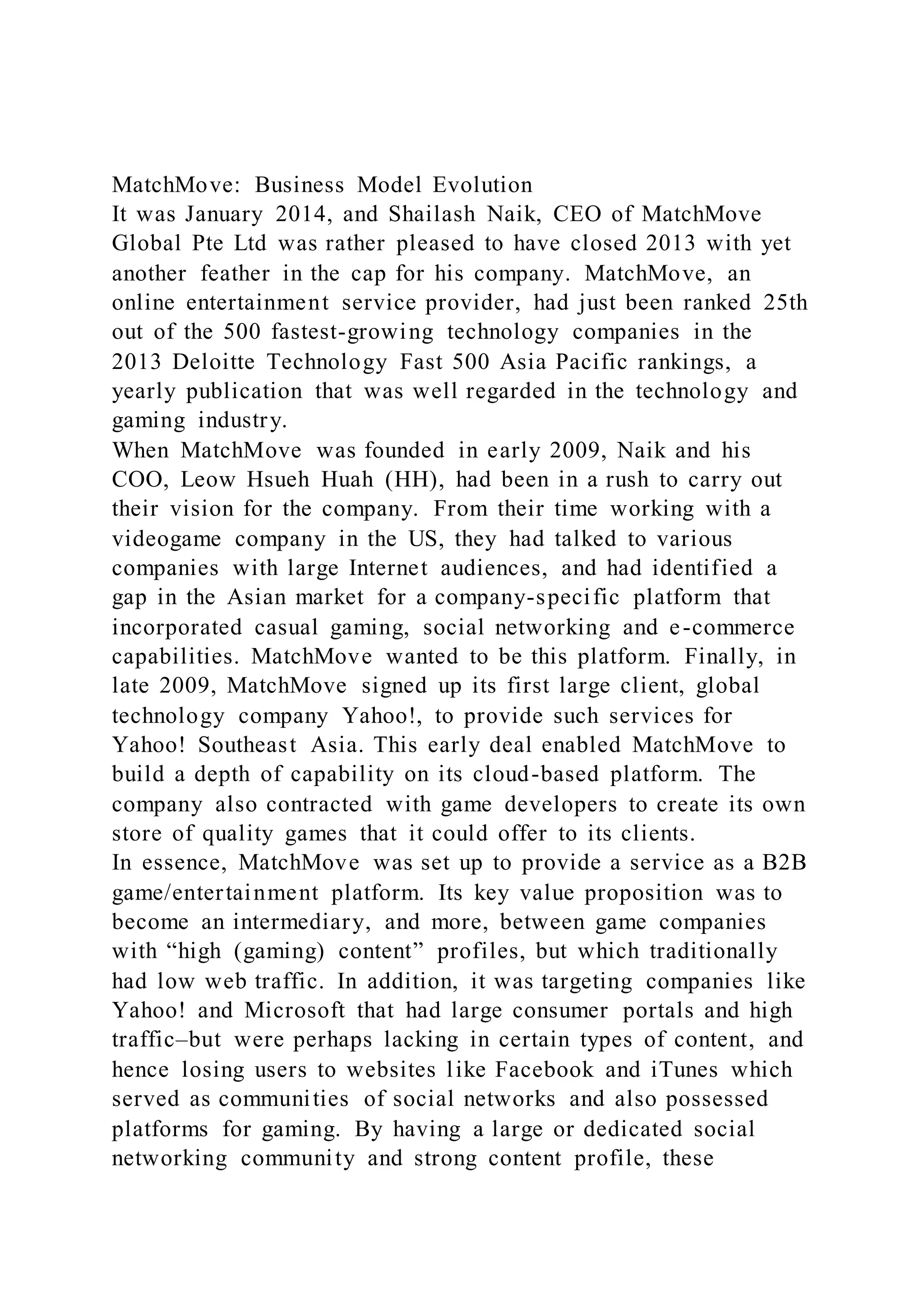 MatchMove Business Model EvolutionIt was January 2014, and Shai | DOCX