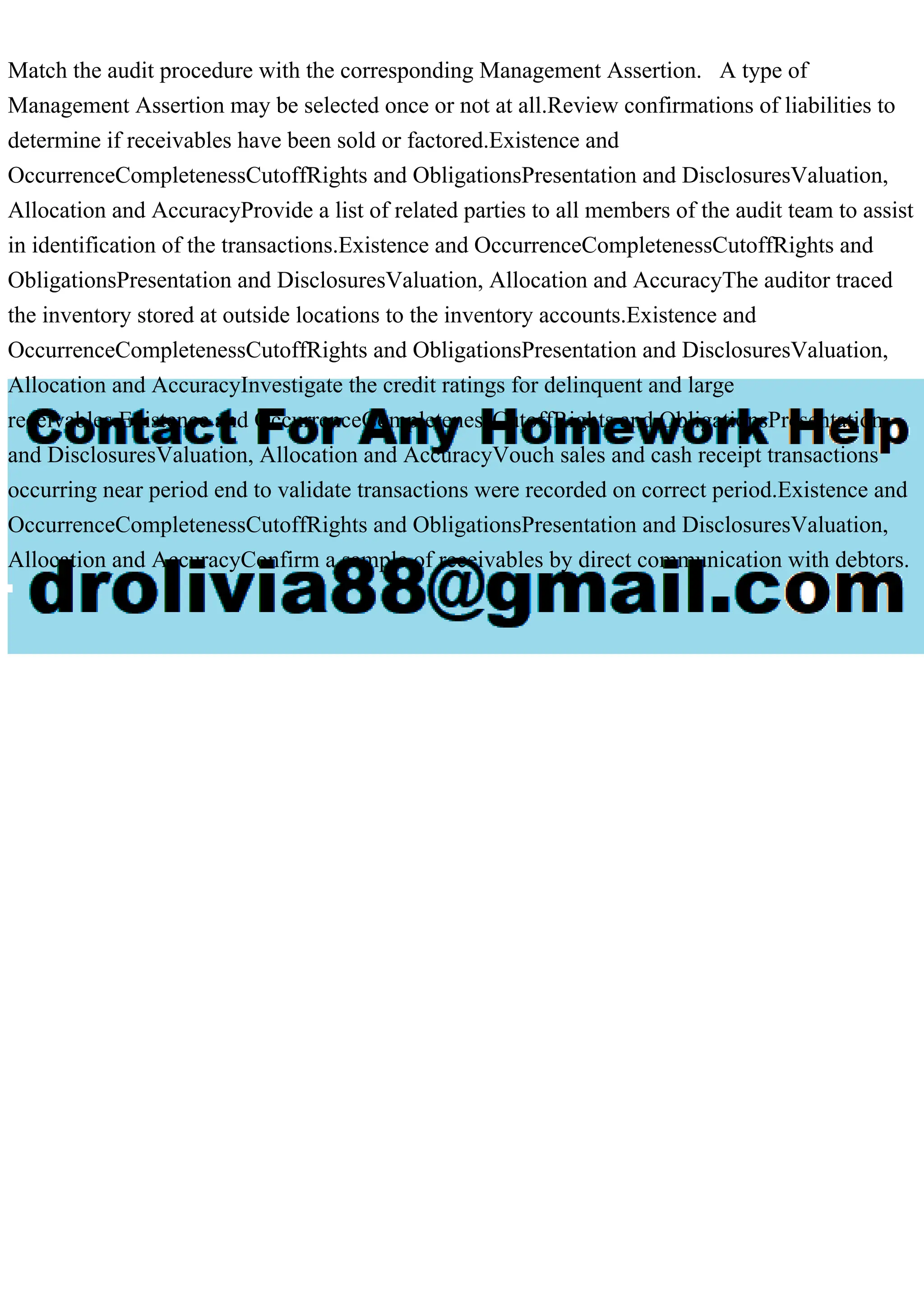 Match the audit procedure with the corresponding Management Assertio.pdf