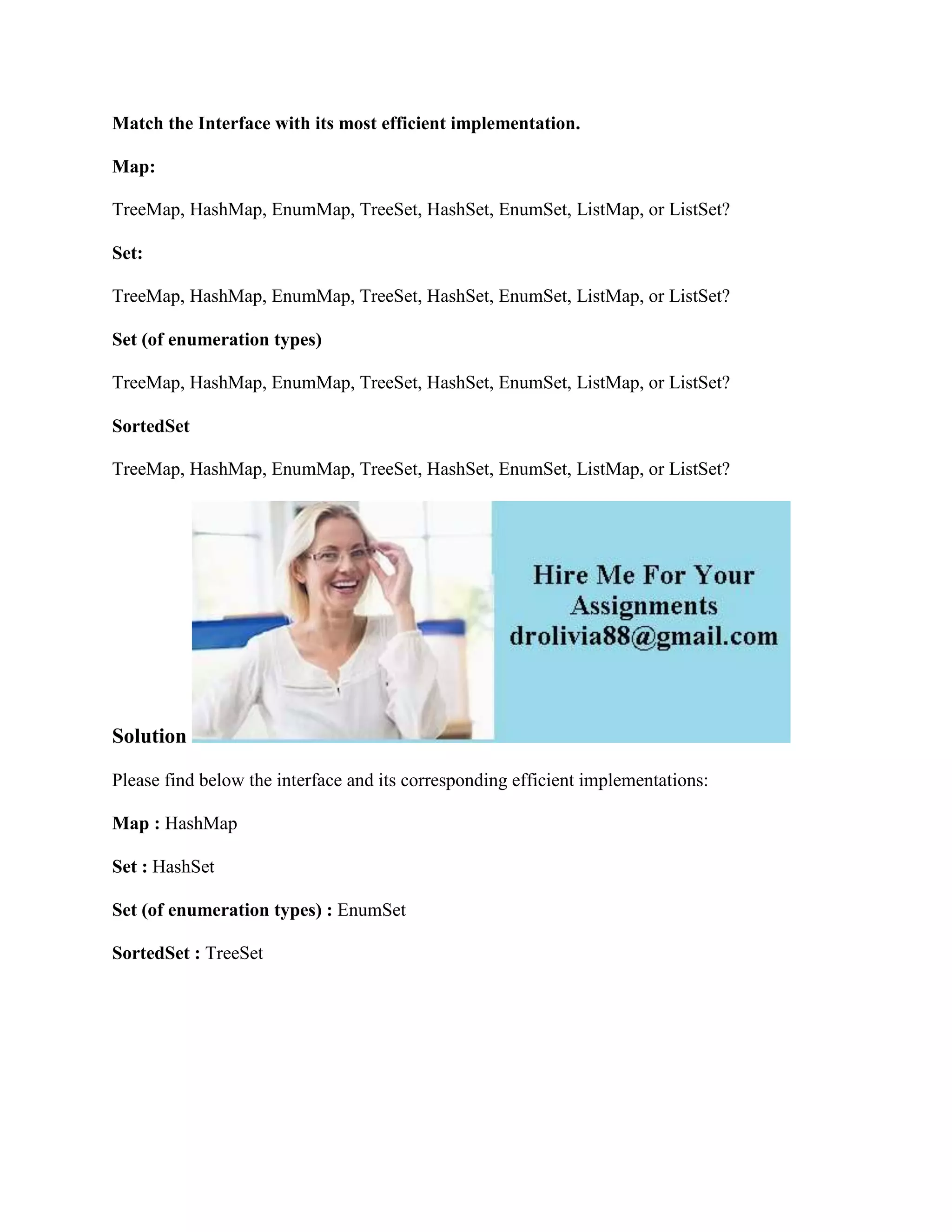 Match the Interface with its most efficient implementation- Map- TreeM.docx