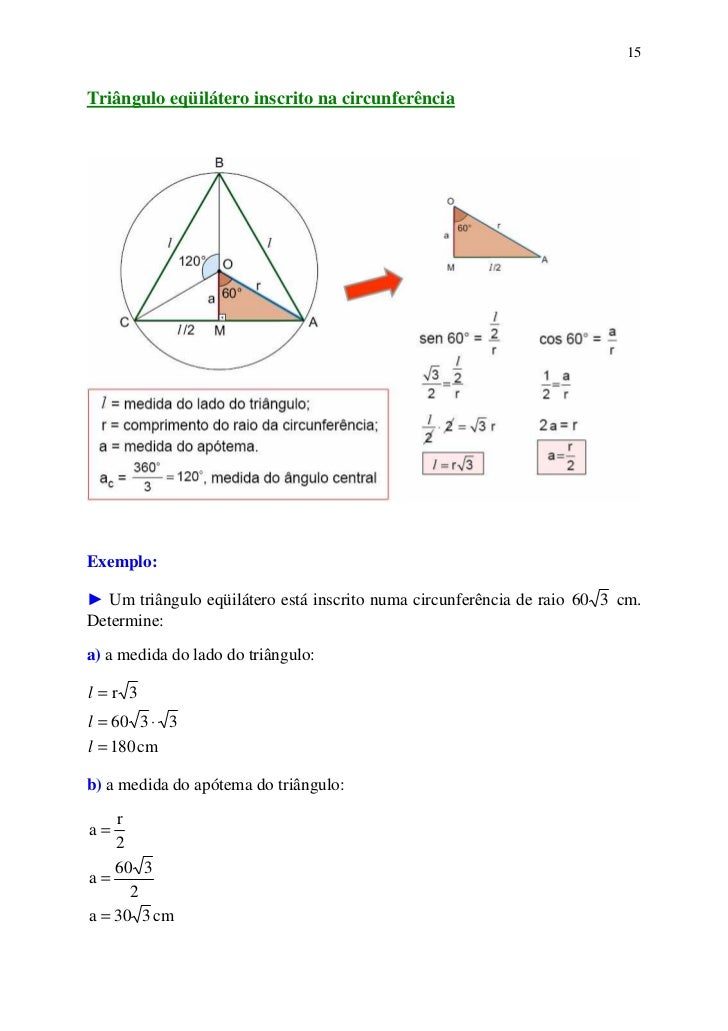 Area Do Triangulo Equilatero Inscrito Na Circunferencia