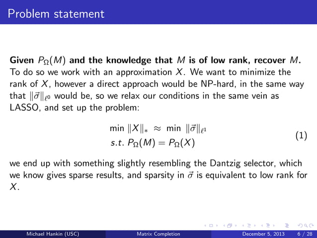 Matrix Completion Presentation | PDF | Physics | Science