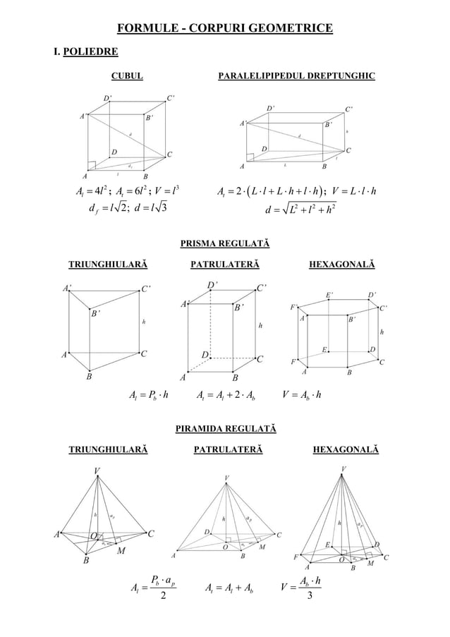 Mate.Info.Ro.70 Formule Corpuri Geometrice | PDF | Physics | Science