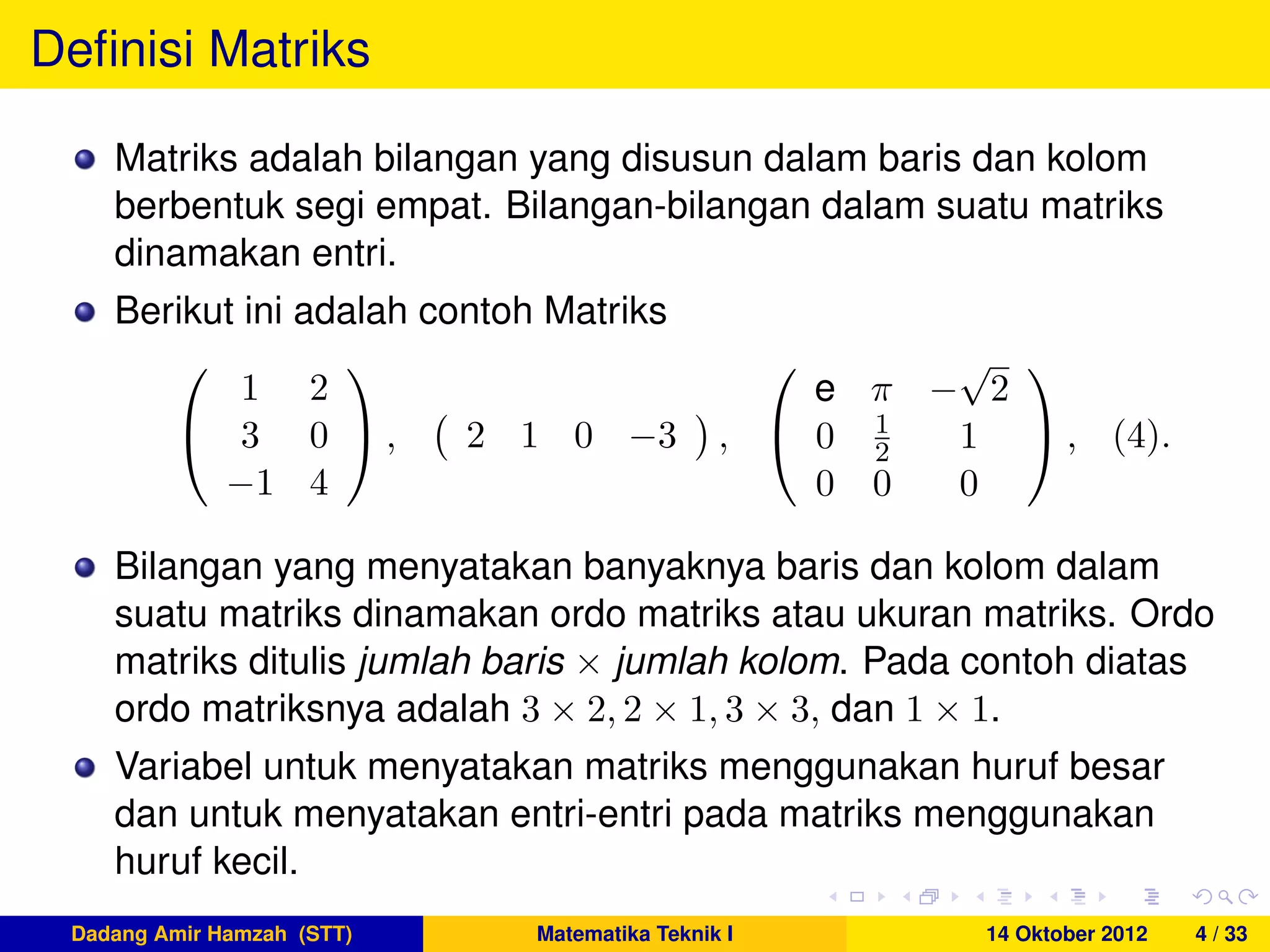 Matematika Teknik 1: Matriks | PDF