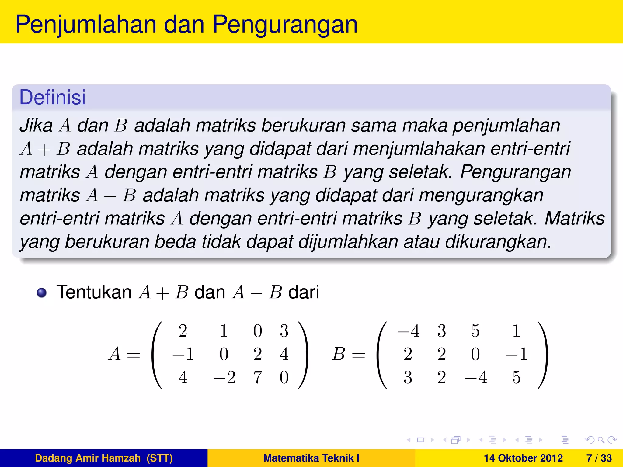 Matematika Teknik 1: Matriks | PDF