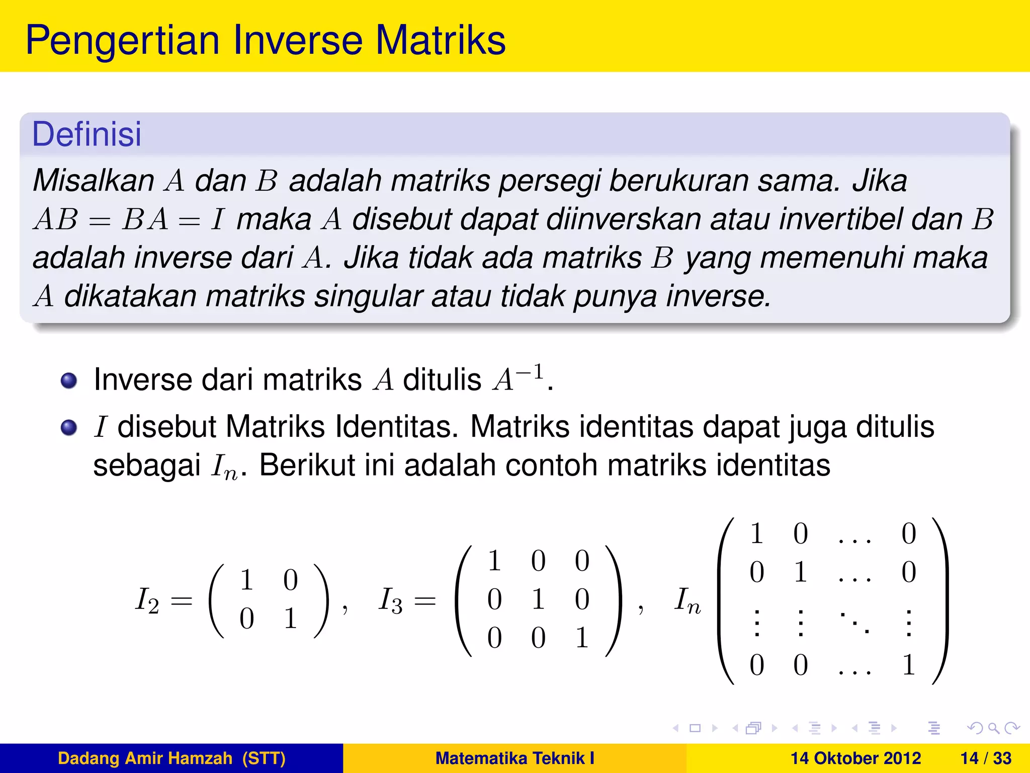 Matematika Teknik 1: Matriks | PDF
