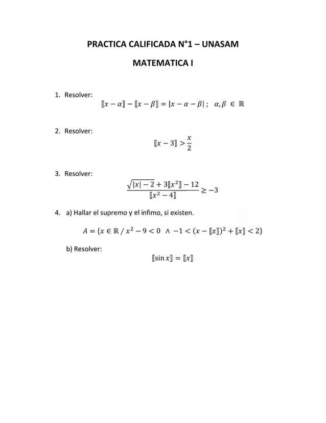 PRIMERA PRÁCTICA CALIFICADA DE MATEMÁTICA I | PDF