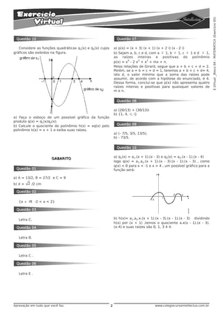 Matematica 4 exercicios gabarito 05 | PDF
