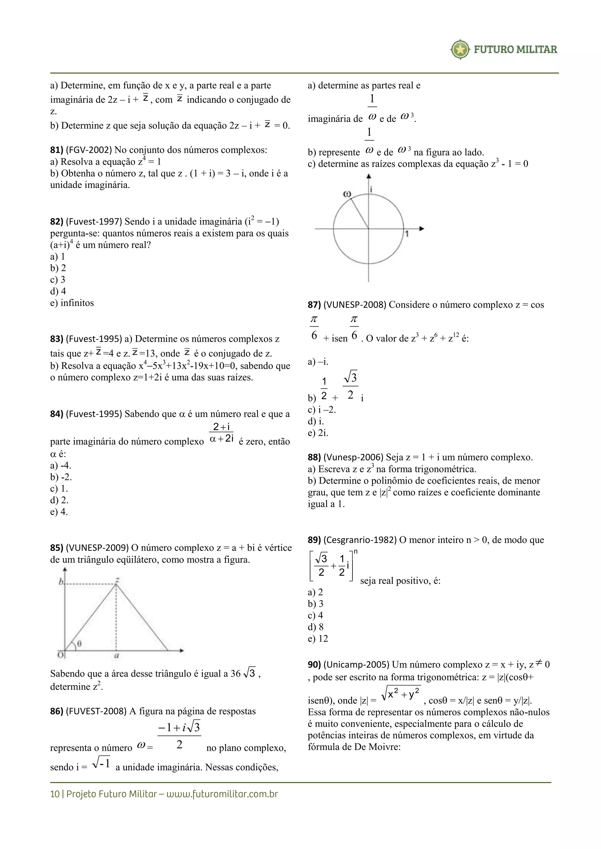 Matematica exercicios numeros_complexos_gabarito | PDF