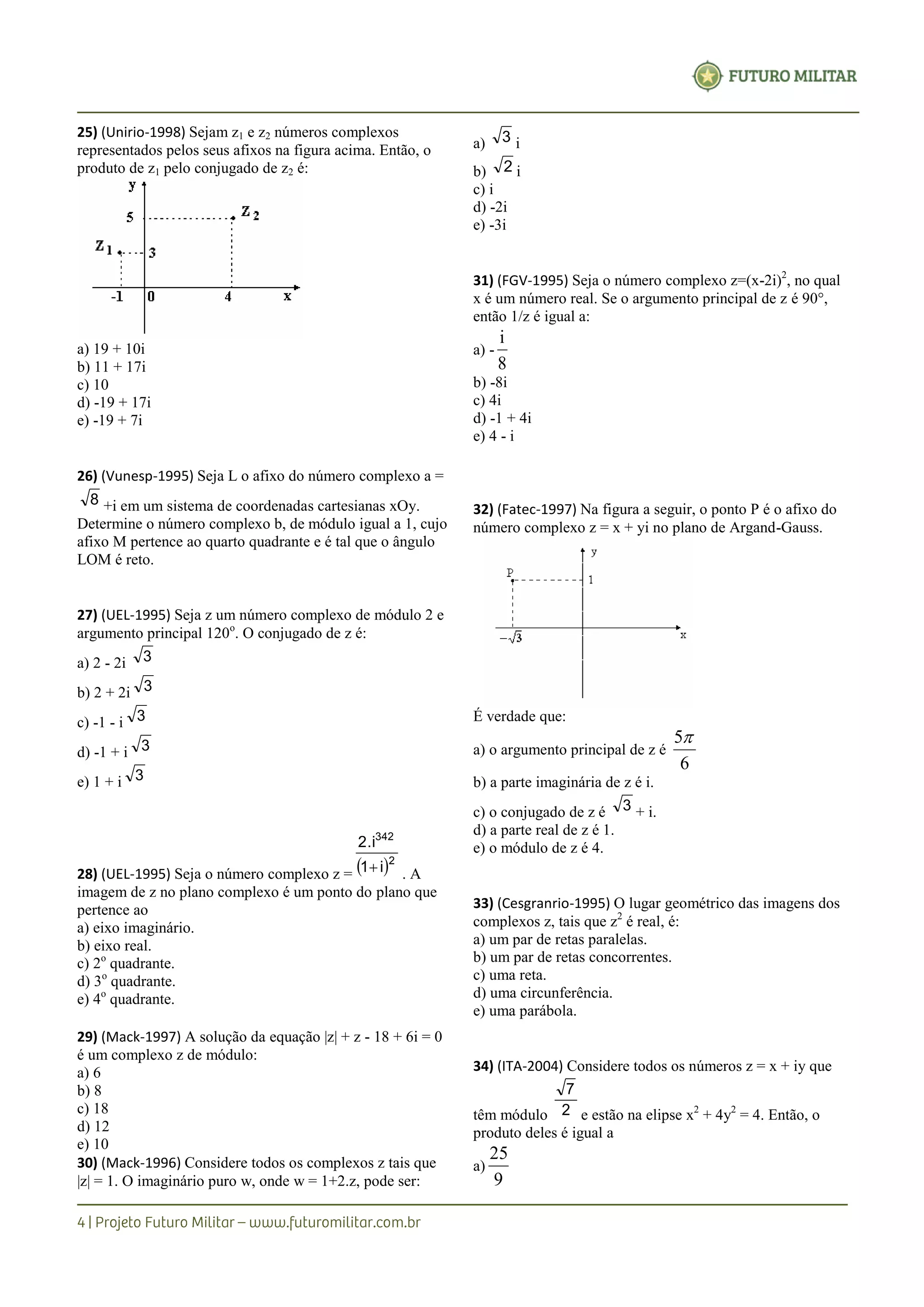 Matematica exercicios numeros_complexos_gabarito | PDF