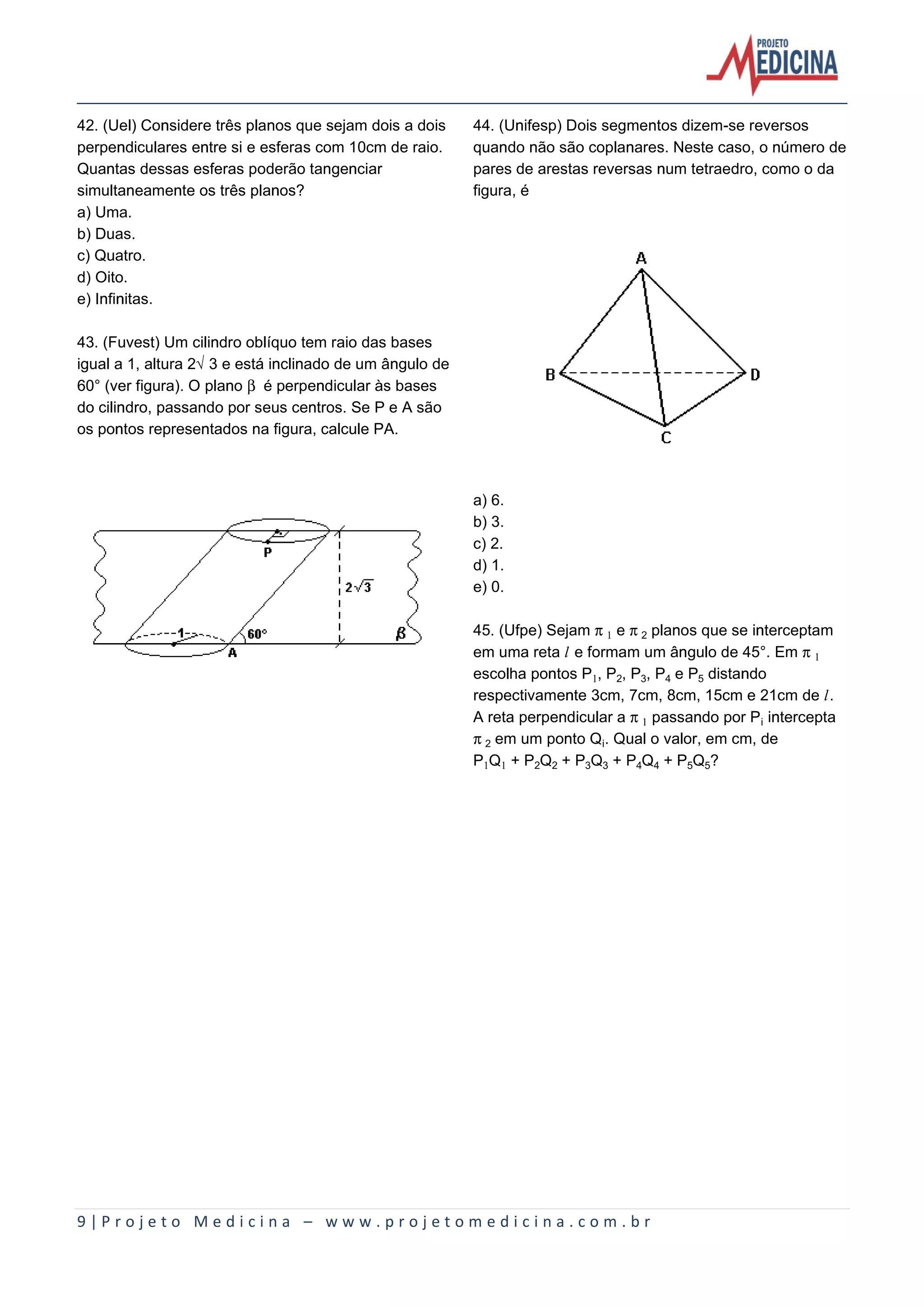 Matematica geometria espacial_retas_planos_exercicios | PDF