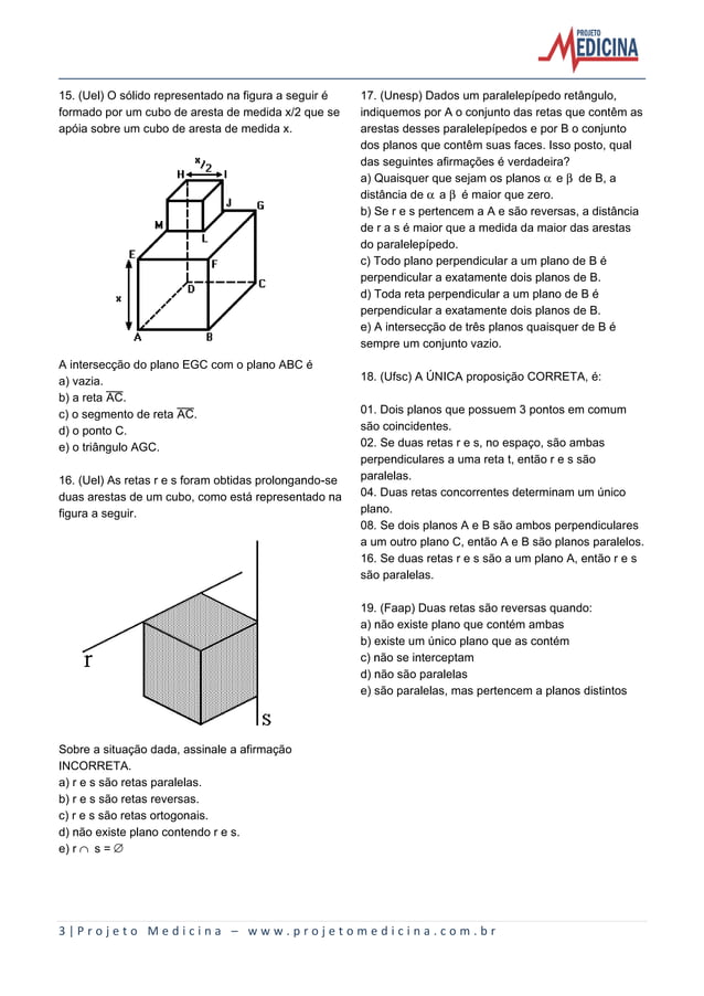 Matematica geometria espacial_retas_planos_exercicios | PDF