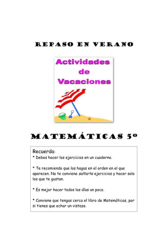 Matematicas 5º ep repaso en verano | PDF