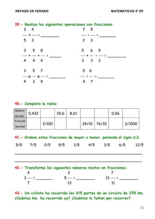 Matematicas 5º ep repaso en verano | PDF