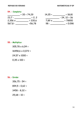 Matematicas 5º ep repaso en verano | PDF