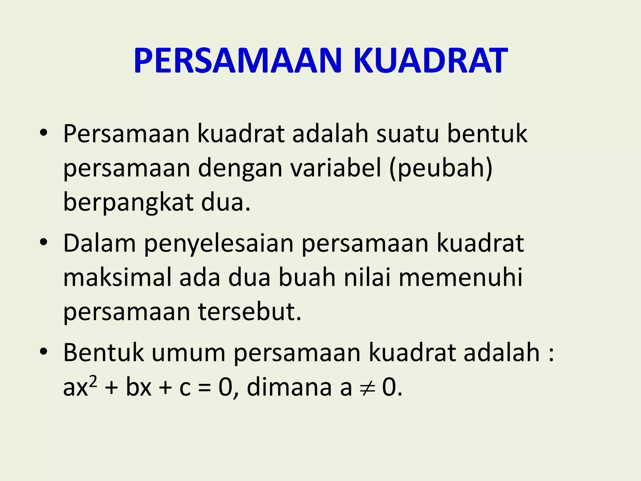 Bahan ajar MK Matematika "Persamaan dan fungsi kuadrat" | PPTX