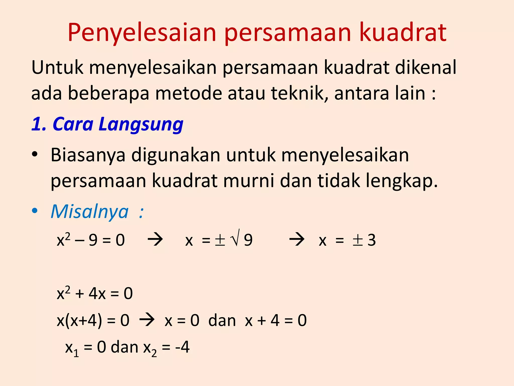 Bahan ajar MK Matematika "Persamaan dan fungsi kuadrat" | PPTX