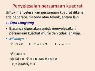 Bahan ajar MK Matematika "Persamaan dan fungsi kuadrat" | PPTX