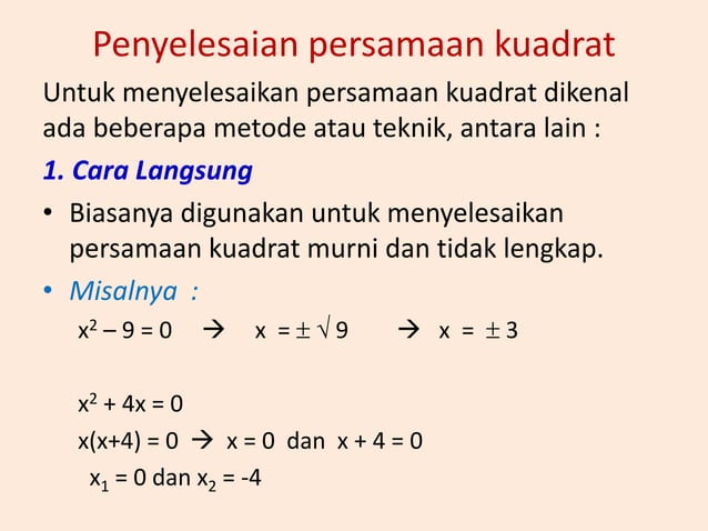 Bahan ajar MK Matematika "Persamaan dan fungsi kuadrat" | PPTX