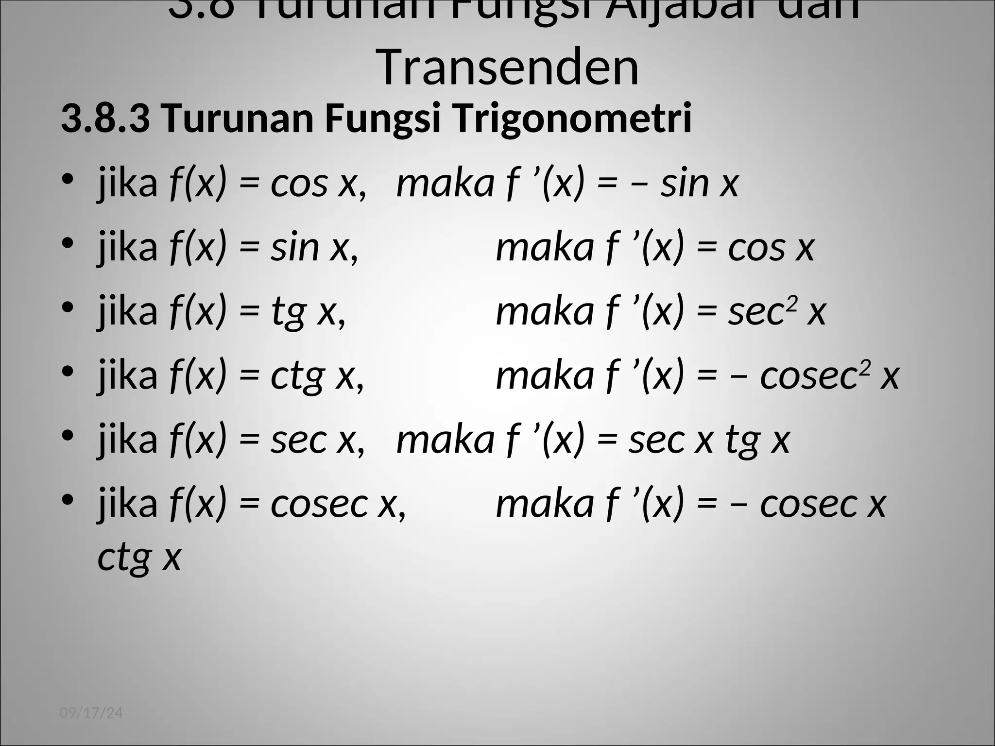 Materi Matematika Pokok Bahasan Turunan Fungsi Aljabar | PPT