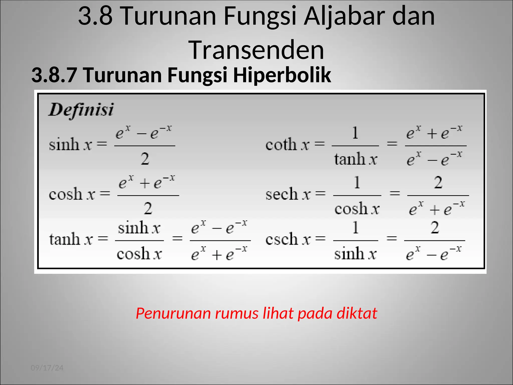 Materi Matematika Pokok Bahasan Turunan Fungsi Aljabar | PPT