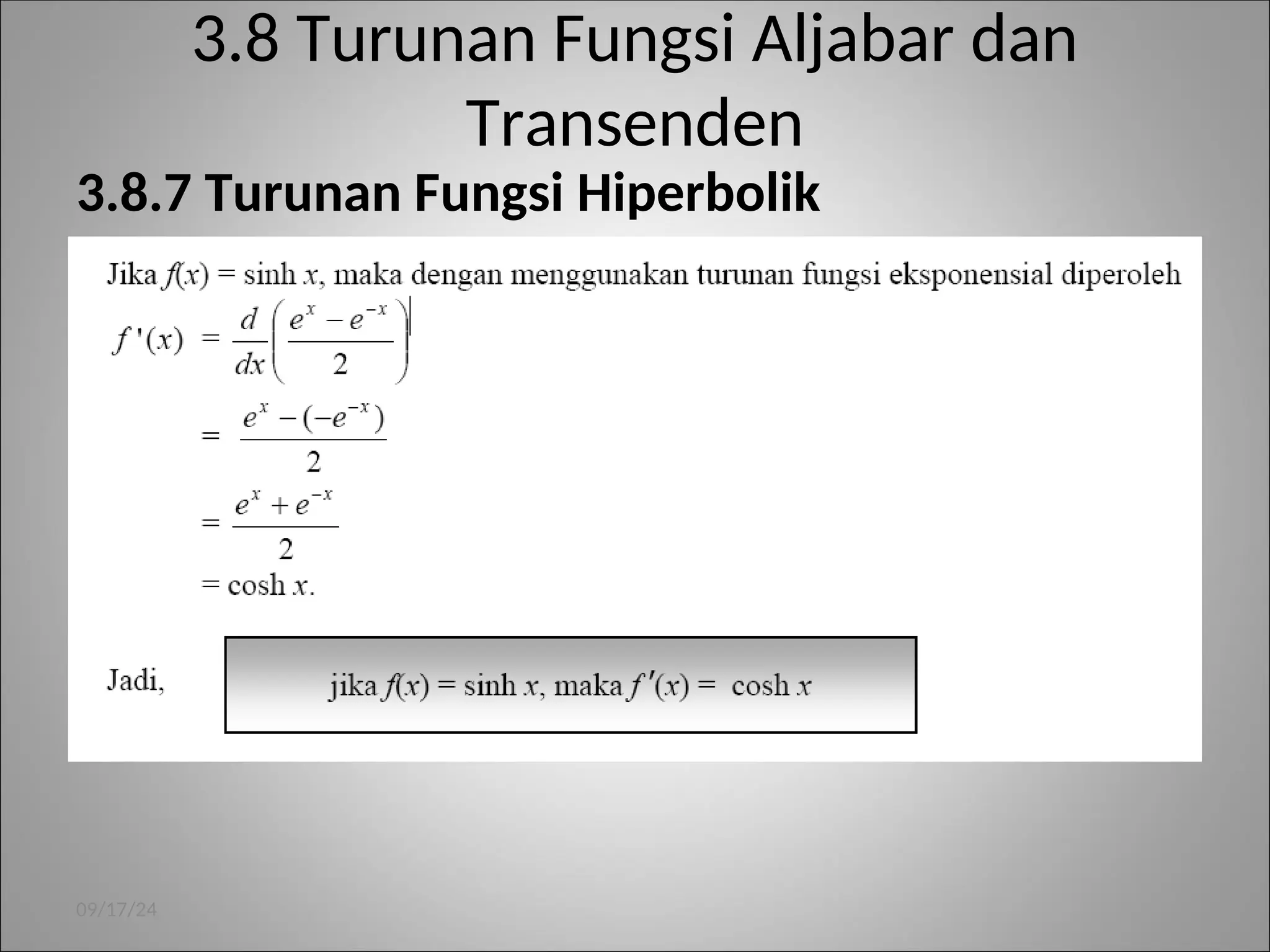 Materi Matematika Pokok Bahasan Turunan Fungsi Aljabar | PPT