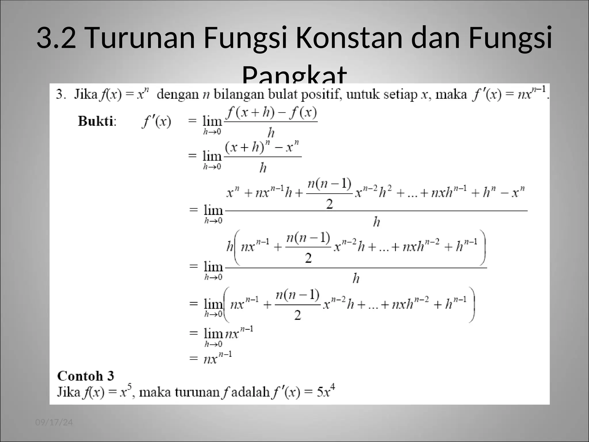 Materi Matematika Pokok Bahasan Turunan Fungsi Aljabar | PPT