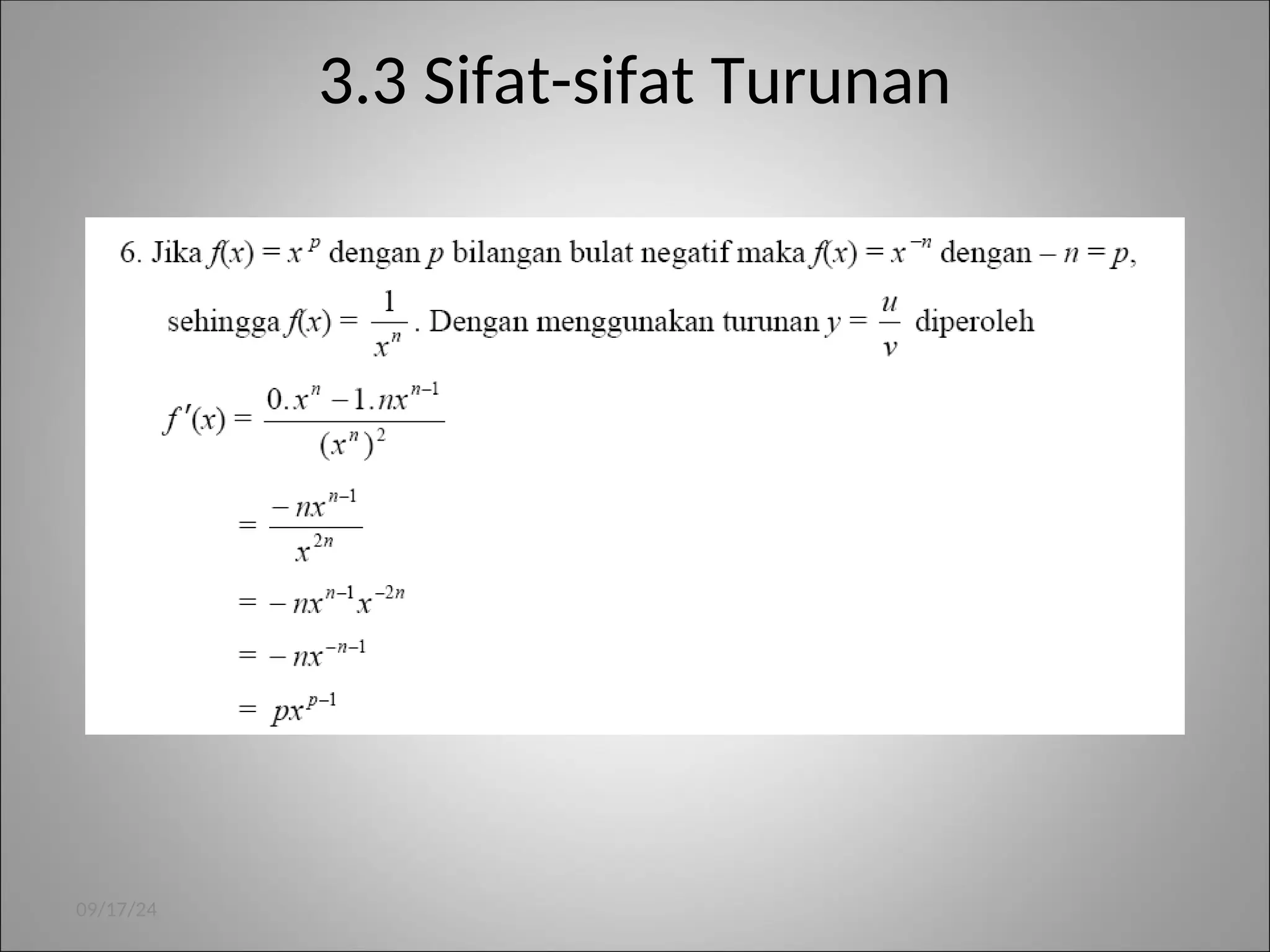 Materi Matematika Pokok Bahasan Turunan Fungsi Aljabar | PPT