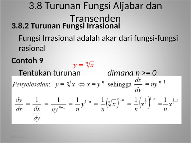 Materi Matematika Pokok Bahasan Turunan Fungsi Aljabar | PPT