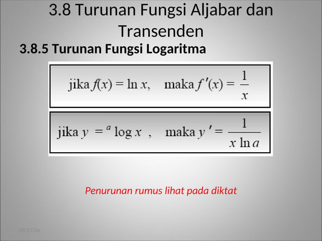 Materi Matematika Pokok Bahasan Turunan Fungsi Aljabar | PPT