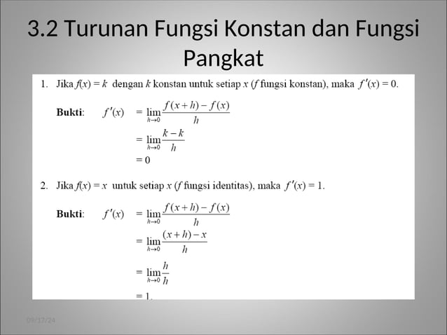 Materi Matematika Pokok Bahasan Turunan Fungsi Aljabar | PPT