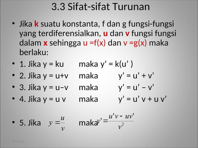 Materi Matematika Pokok Bahasan Turunan Fungsi Aljabar | PPT