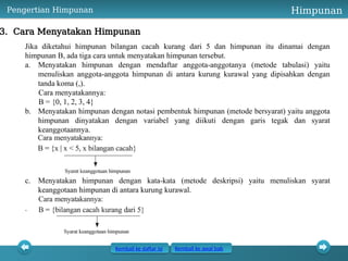 Matematika 7 BAB 2 Himpunan dan lambang himpunan | PPTX