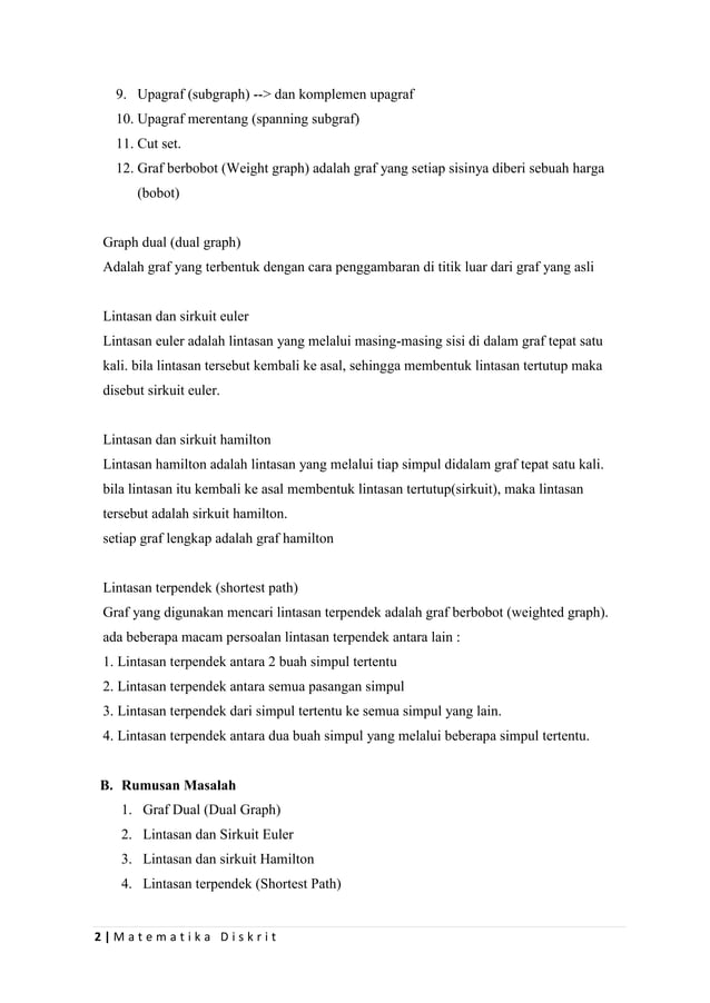 Matematika diskrit (dual graf, lintasan dan sirkuit euler, lintasan dan sirkuit hamilton ...