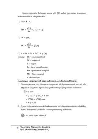 Matematika ekonomi (Keuntungan Maksimum) | DOCX