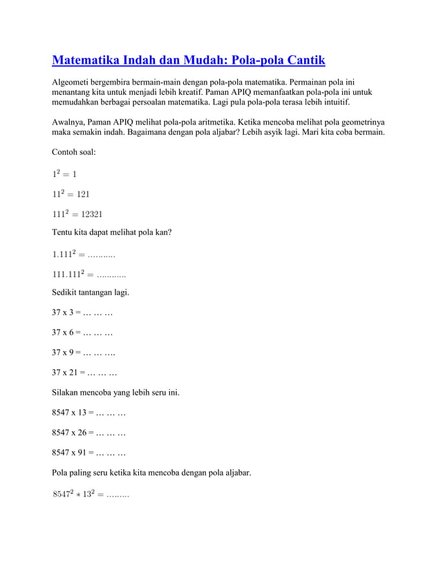 Matematika indah dan mudah | DOCX