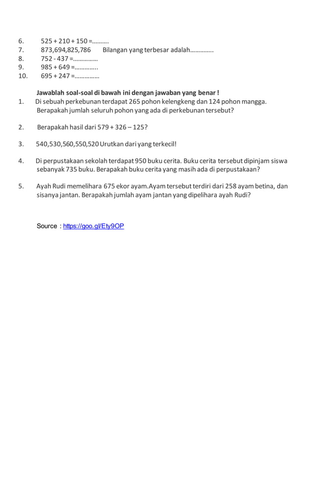 Soal Matematika kelas 3 sd semester 1 | DOCX