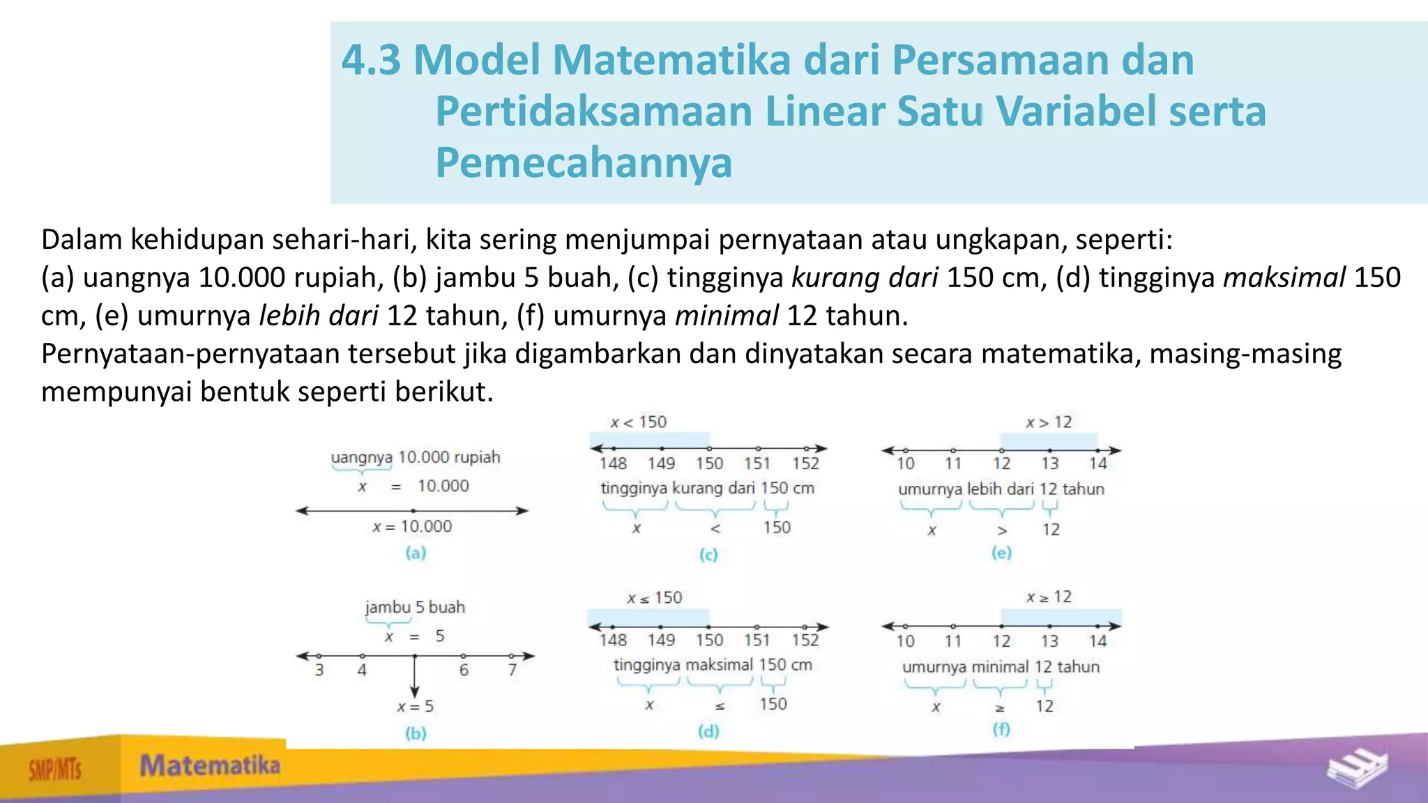 Matematika Kelas 7 Bab 4 Persamaan dan Pertidaksamaan Linear Satu ...