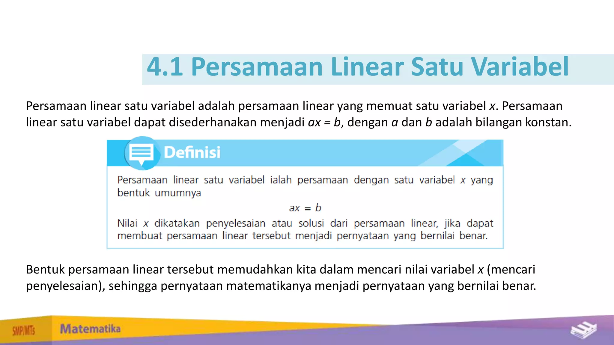 Matematika Kelas 7 Bab 4 Persamaan dan Pertidaksamaan Linear Satu ...