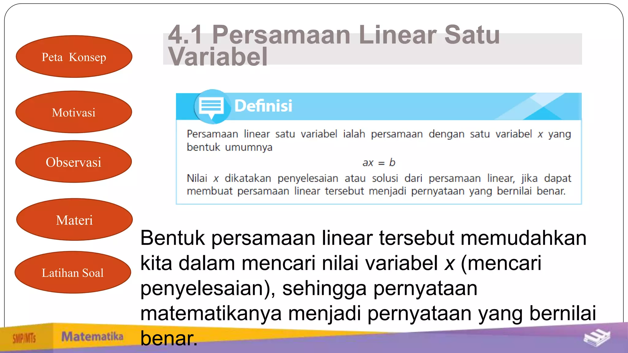 Matematika Kelas 7 Bab 4 Persamaan dan Pertidaksamaan Linear Satu ...