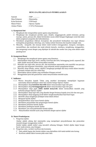 RPP SMP Matematika Kelas VIII | PDF