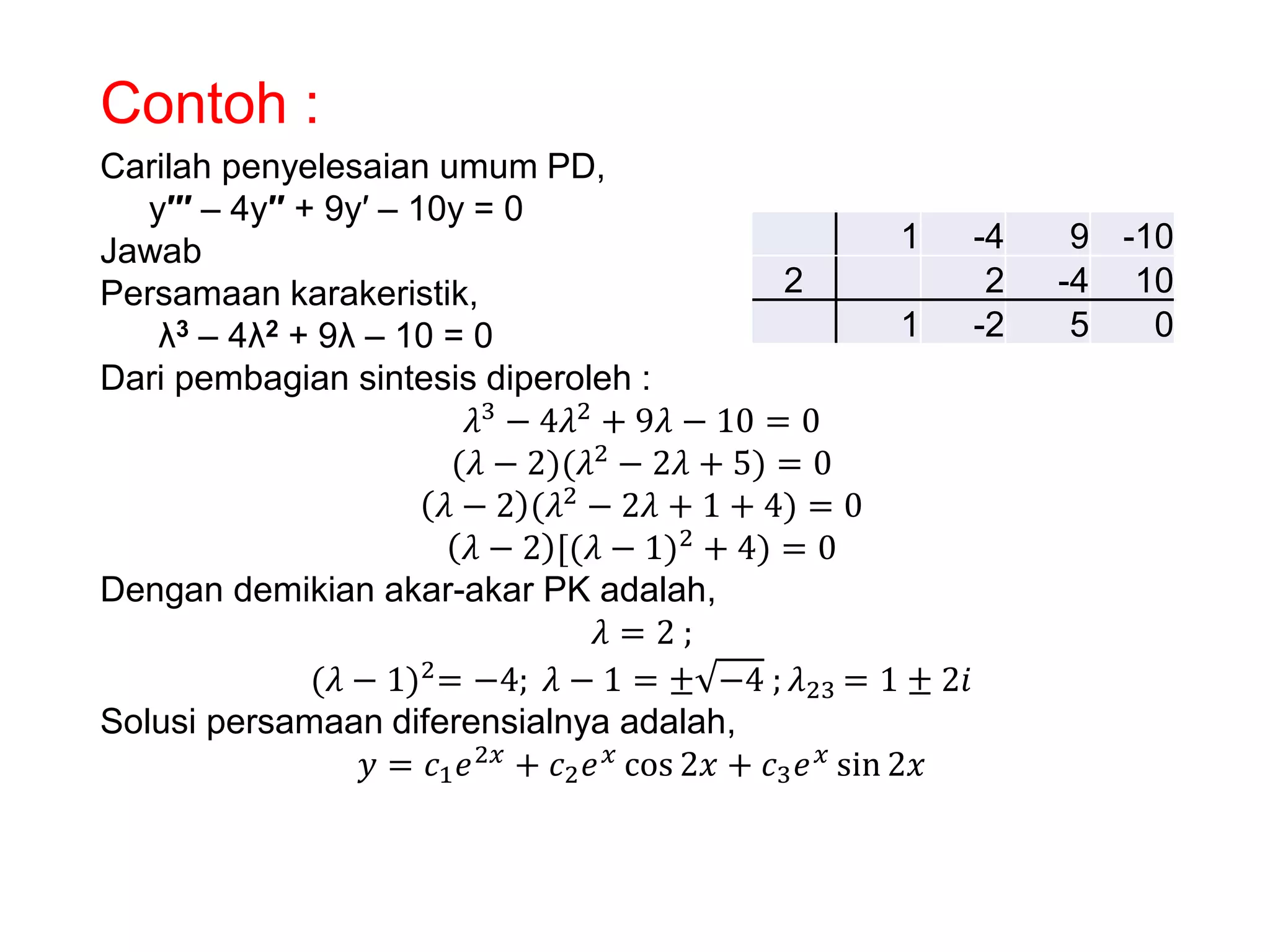 Matematika Teknik Modul 2 b pd linier orde n homogen | PPT
