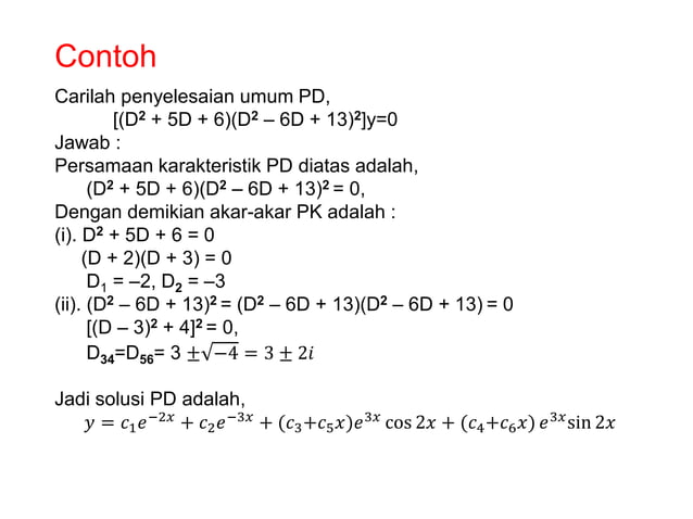 Matematika Teknik Modul 2 b pd linier orde n homogen | PPT