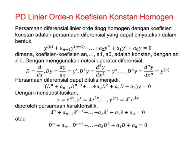 Matematika Teknik Modul 2 b pd linier orde n homogen | PPT