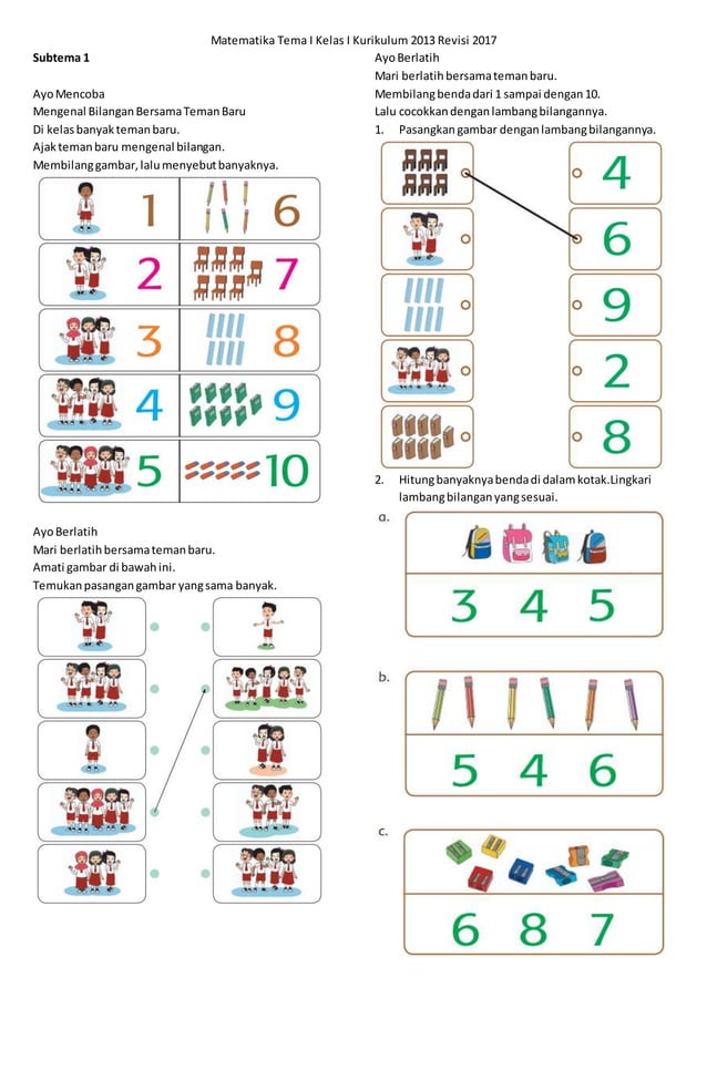 Matematika tema i kelas i kurikulum 2013 revisi 2017 | PDF