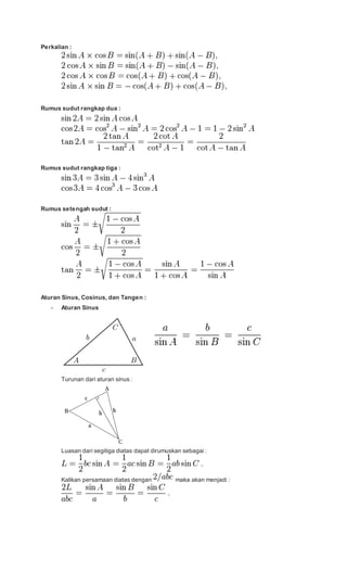 Rangkuman Matematika Wajib (TRIGONOMETRI DAN LIMIT FUNGSI) | DOCX