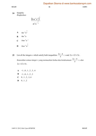 Matematik Kertas 1 Pdf