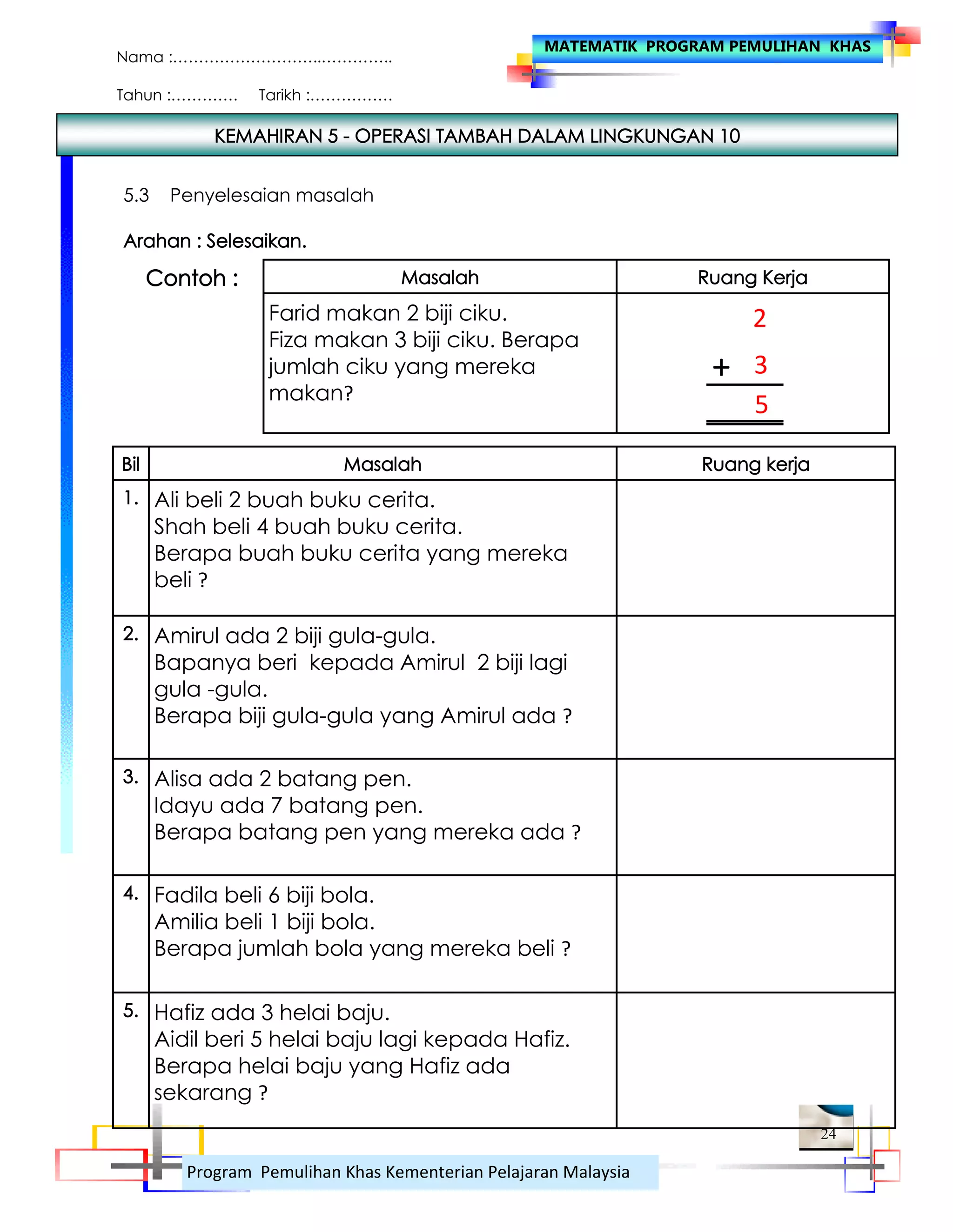LEMBARAN KERJA MATEMATIK PEMULIHAN KHAS | PDF