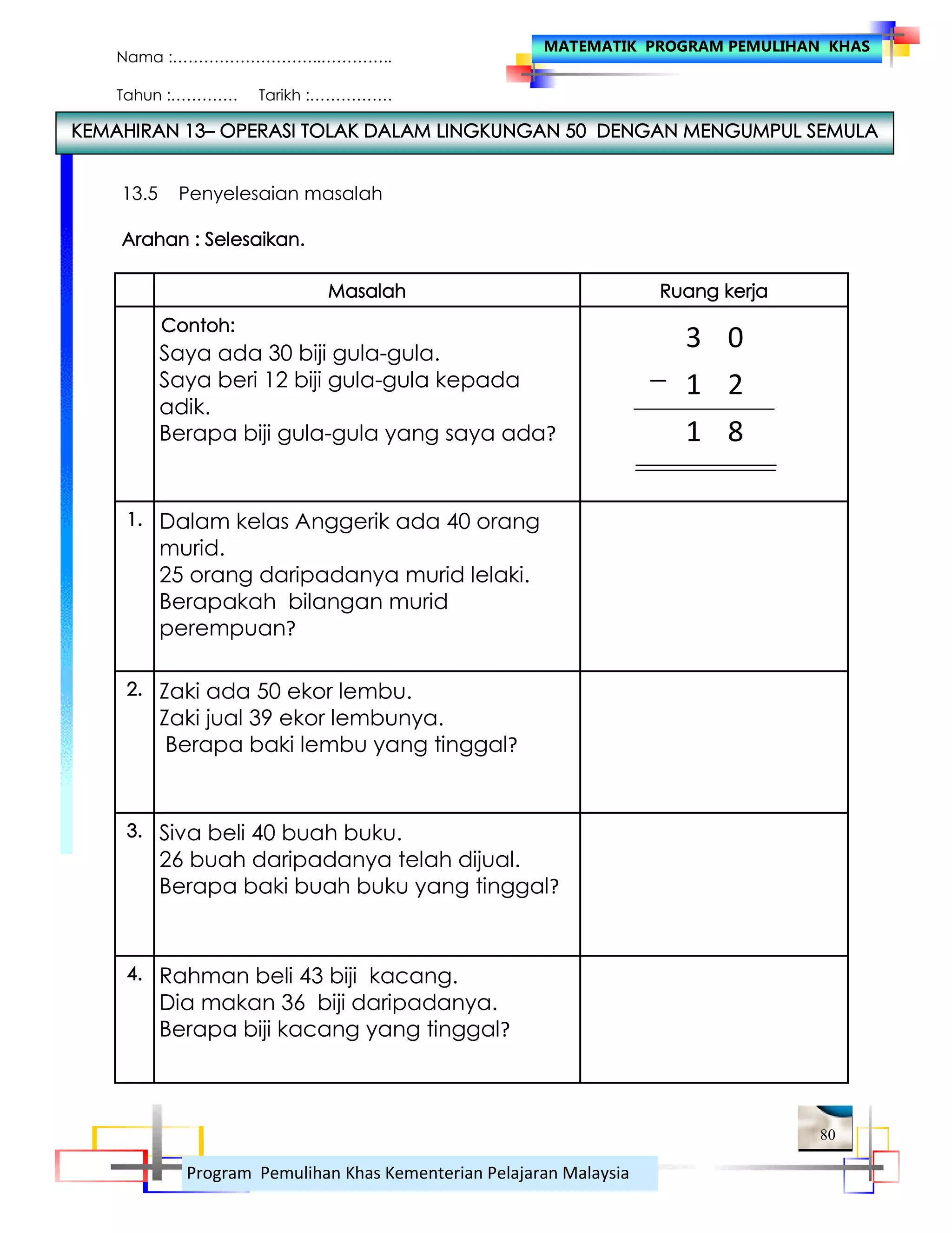 LEMBARAN KERJA MATEMATIK PEMULIHAN KHAS | PDF